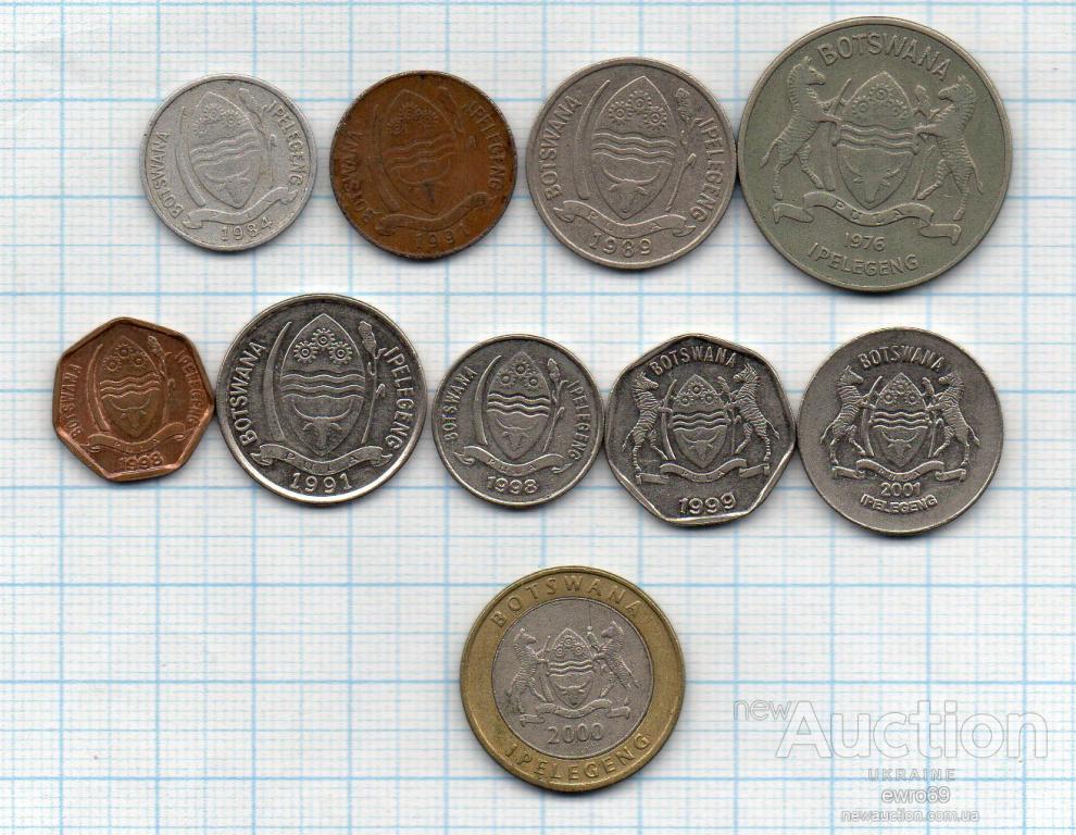Ботсвана 1, 5, 10, 25, 50 тхебе 5 пула набор 10 монет 1976 - 2000 год — Купуйте на Newauction ...