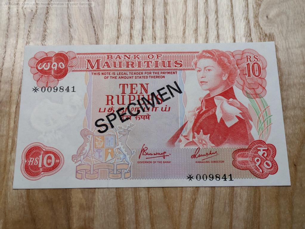 💎 4027 - 52 Маврикій 🇲🇺 10 рупій SPECIMEN UNC — Купуйте на Newauction.org за вигідною ціною. Лот ...