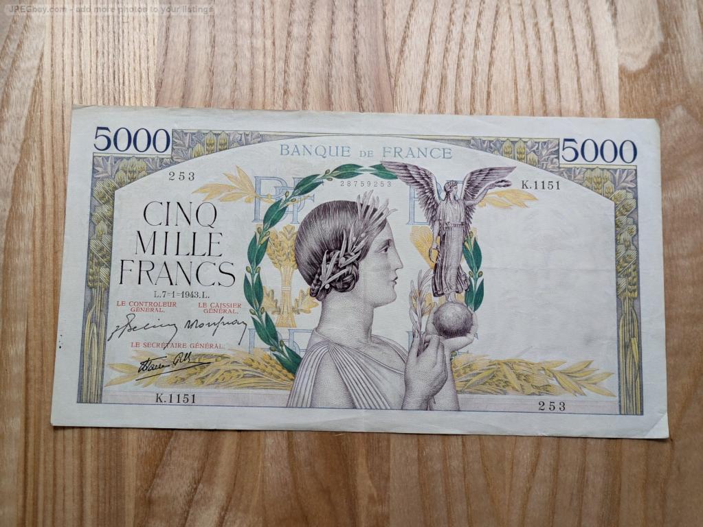 💎 4022 - 6 Франція 🇫🇷 5000 франків 1943 — Купуйте на Newauction.org за ...