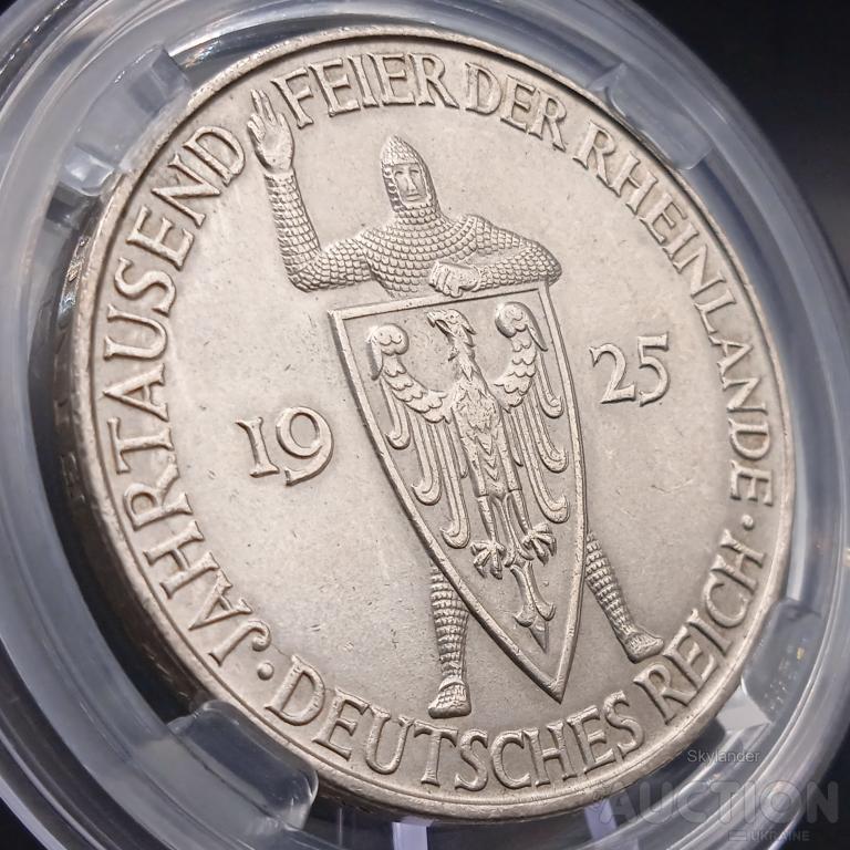 5 рейхсмарок 1925 D Лицар / 1000-на річниця - Рейнська область (Рейнланд) / Аукціон від 1 гривні ...